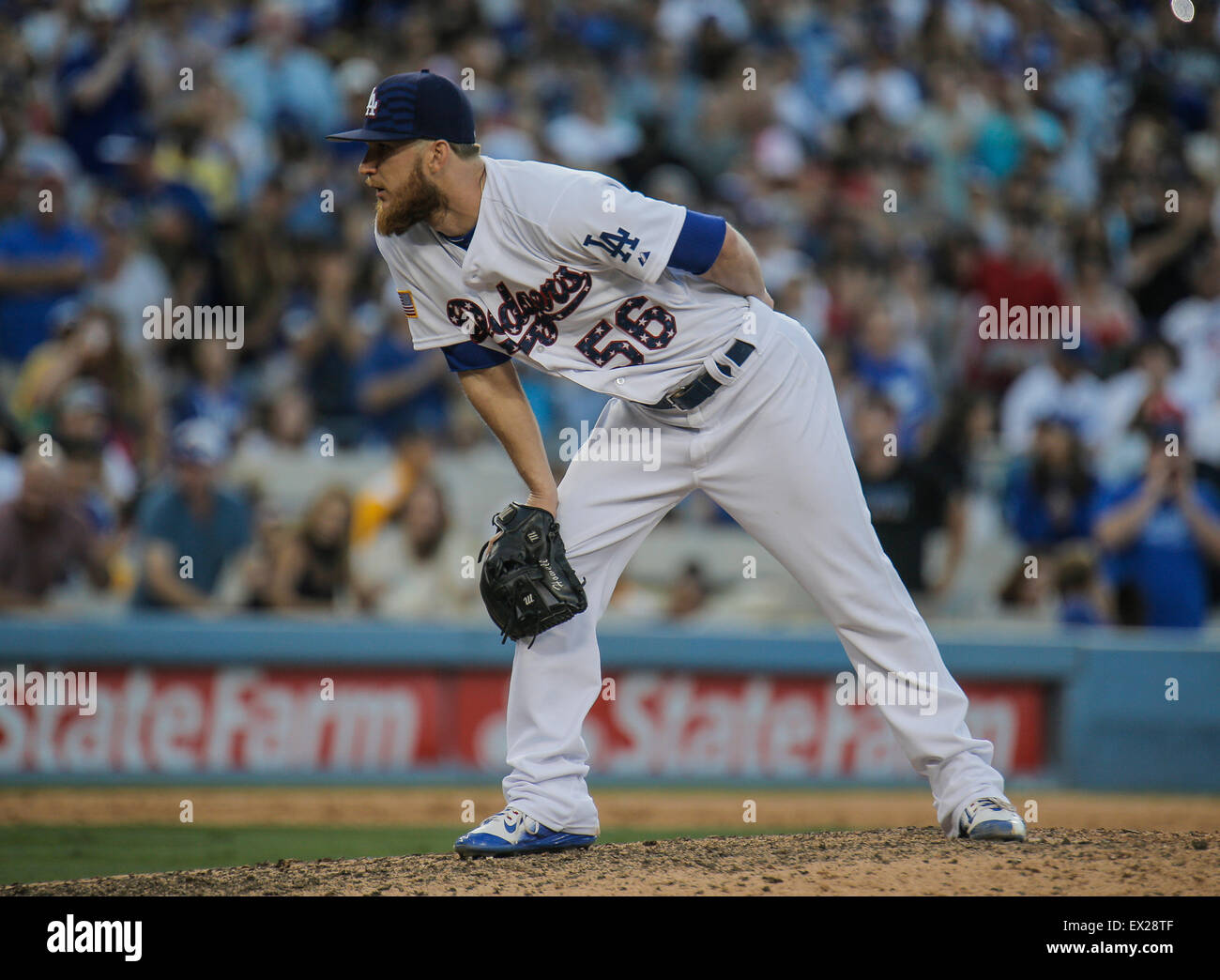 Los Angeles USA CA. 04th July, 2015. LA Dodgers # 56 relief patcher J.R ...