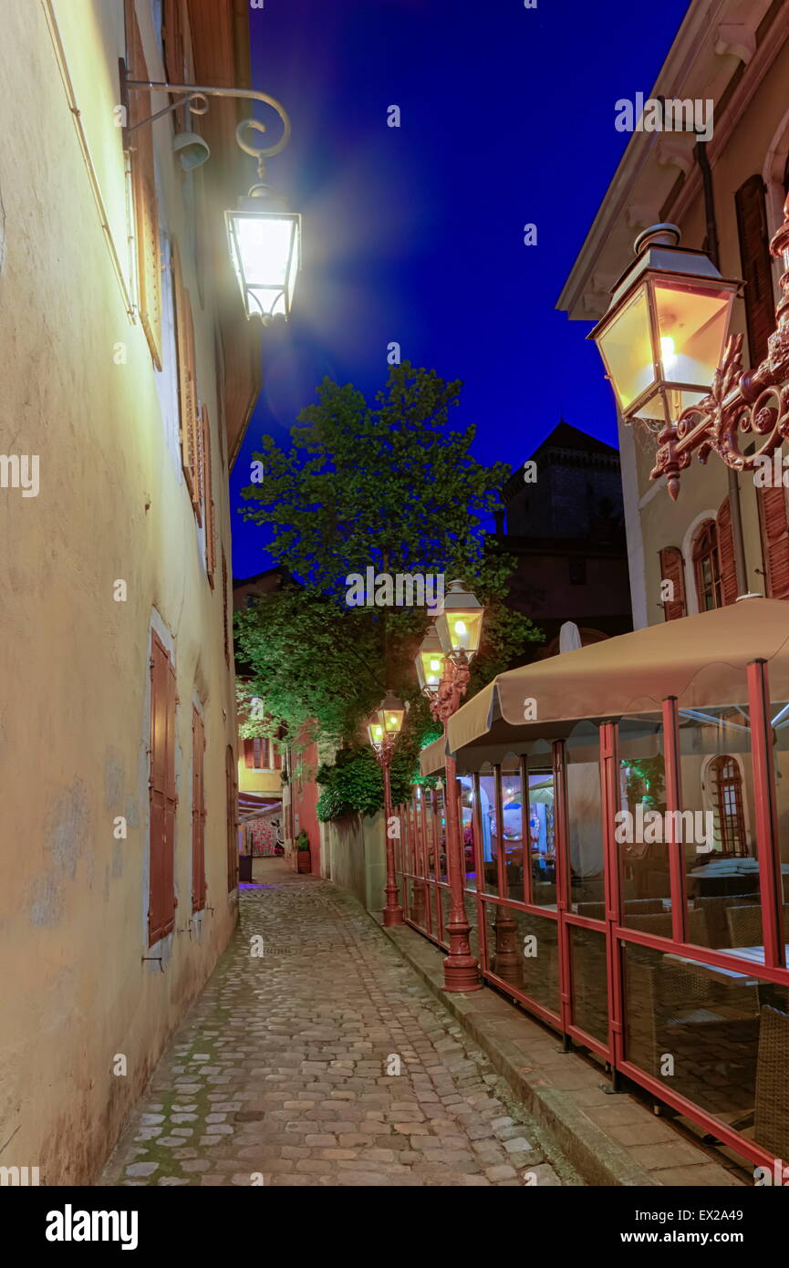Annecy old city street by night, France, HDR Stock Photo - Alamy