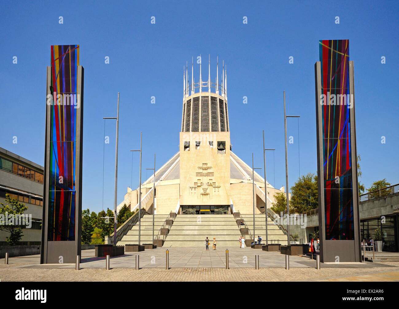 Front view of the Roman Catholic Cathedral with stained glass panels at ...