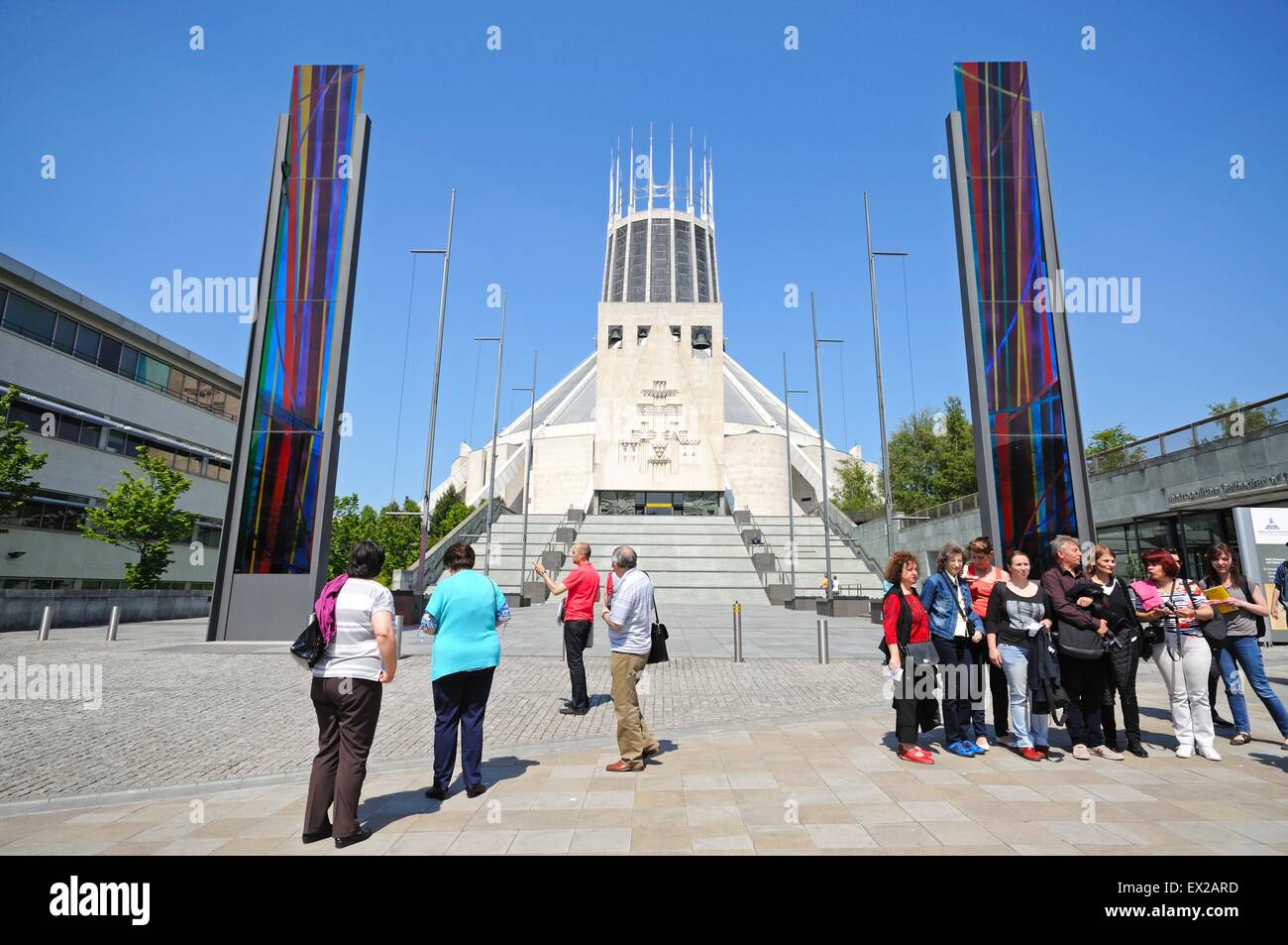 Front view of the Roman Catholic Cathedral with stained glass panels at ...