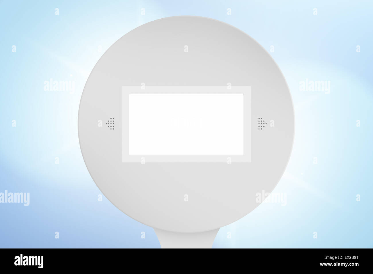 Close up front view of white blank screen with copy space, on shiny ...