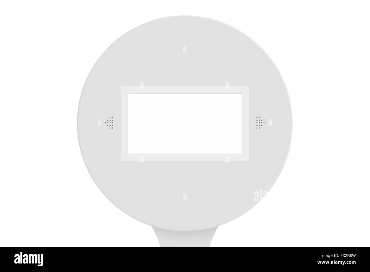 Close up front view of white blank screen with copy space, isolated on ...
