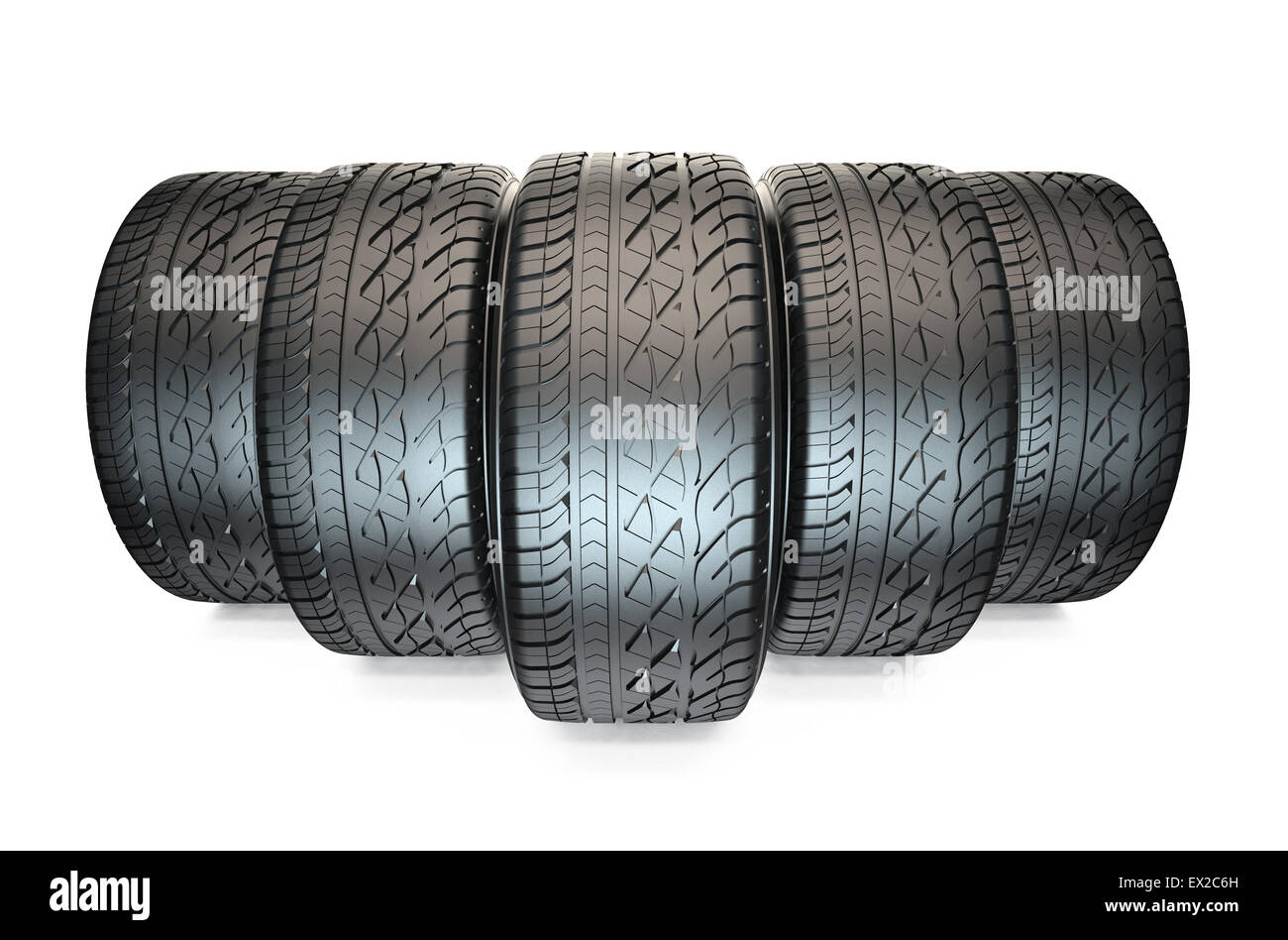 Group of automotive tyres isolated on white background Stock Photo - Alamy