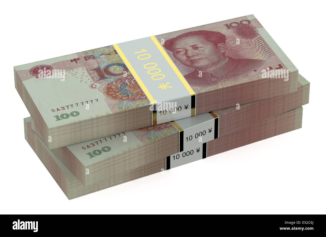 packs of yuan closeup isolated on white background Stock Photo - Alamy