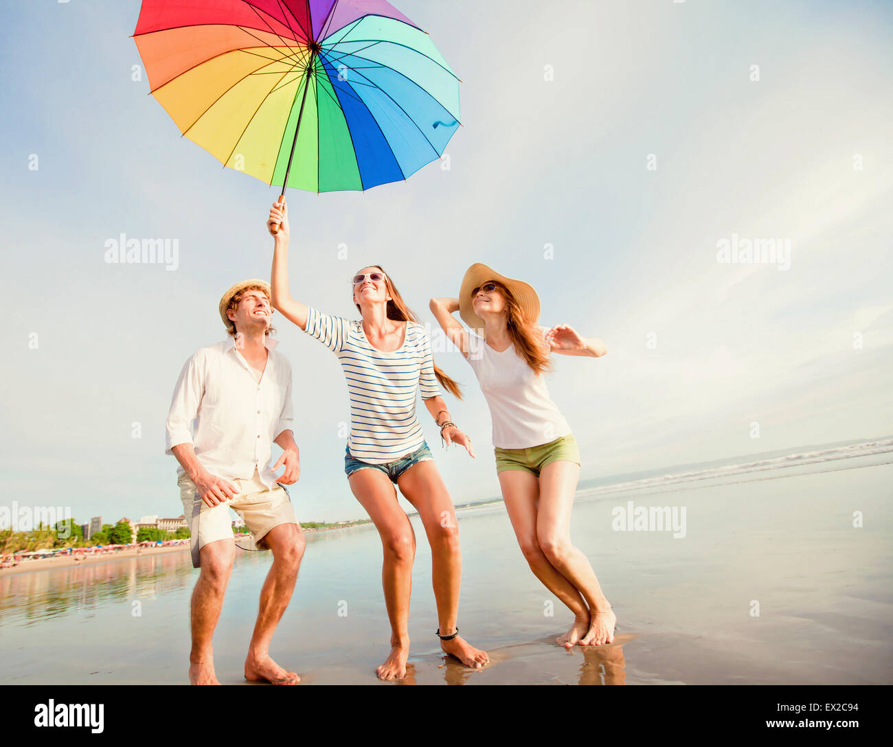 Happy friends sunset jump friendship hi-res stock photography and ...