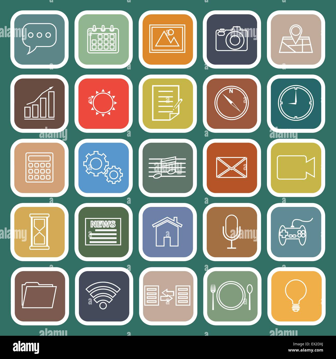 Application line flat icons on green background, stock vector Stock ...