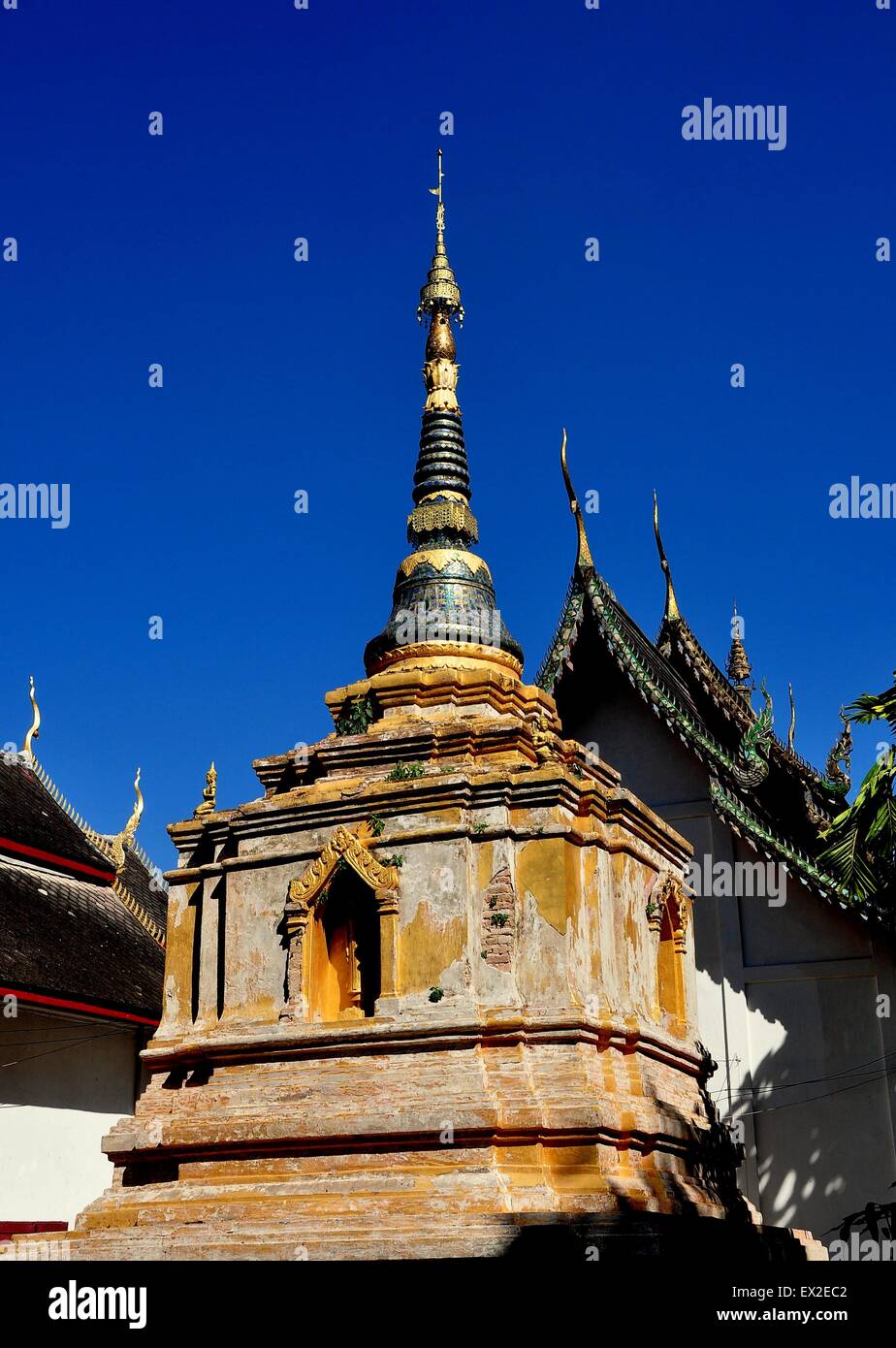 Chiang Mai, Thailand: Centuries old square based stucco Chedi with four ...