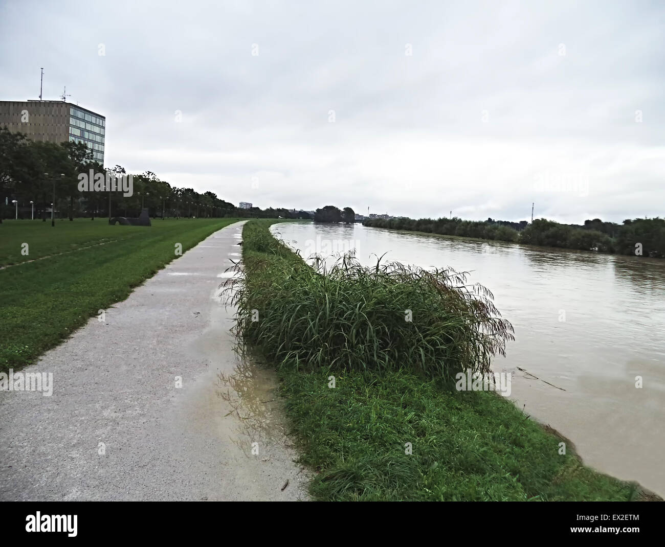 High level of water flooding river Sava, Zagreb Croatia Photographed ...