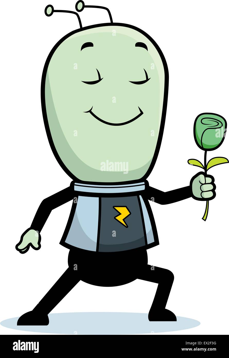 A happy cartoon alien with a flower Stock Vector Image & Art - Alamy