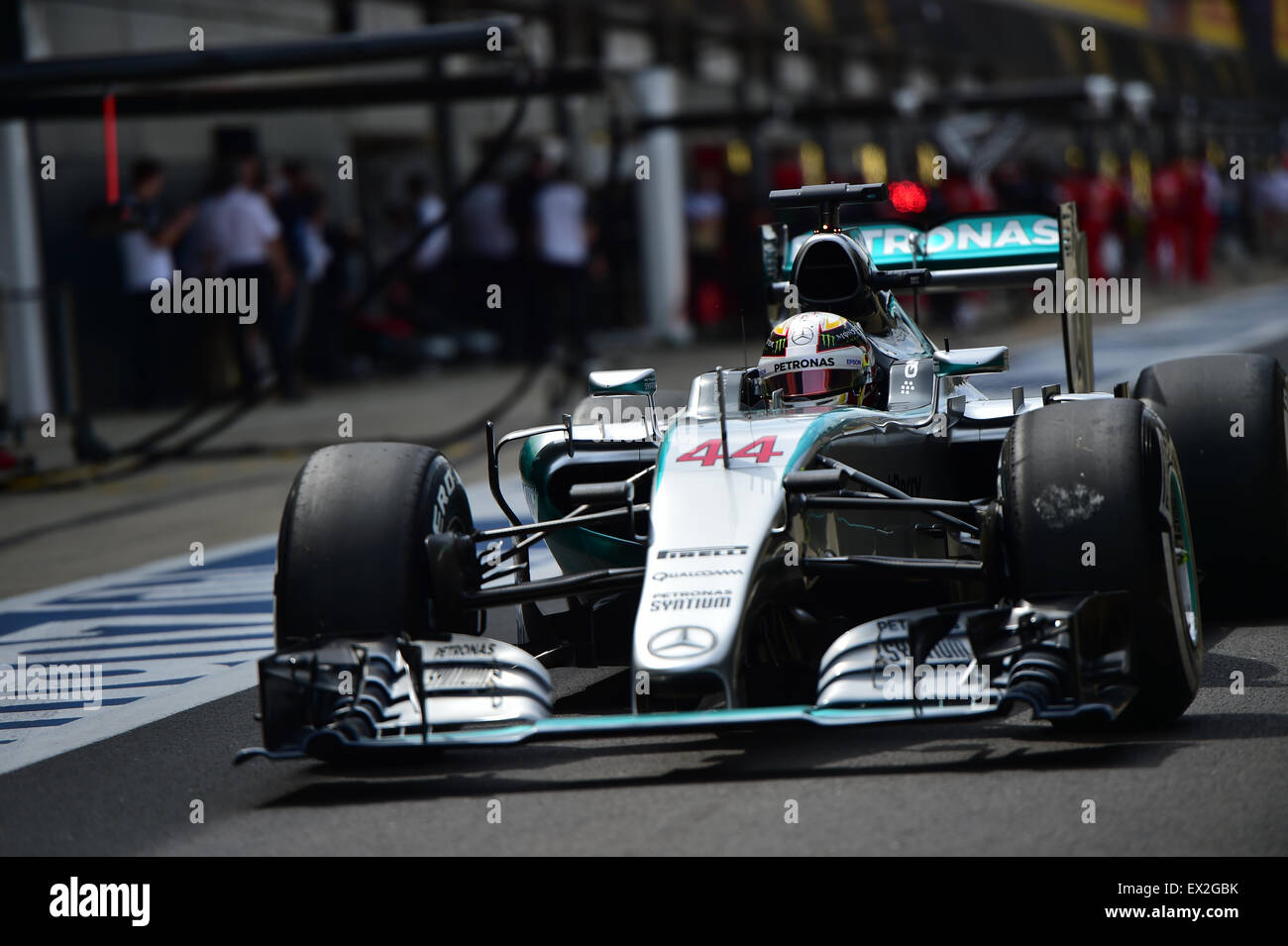 Silverstone, UK. 5th July, 2015. Lewis Hamilton (GBR) Mercedes F1 team ...