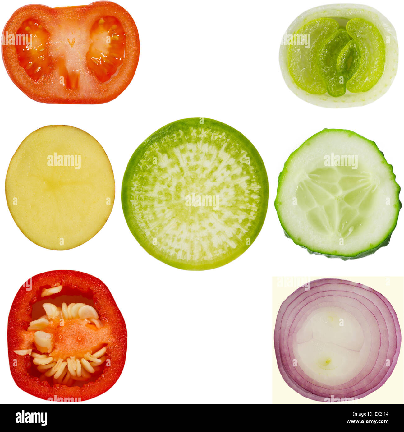 Collection of vegetables on the isolated background - tomato, cucumber ...