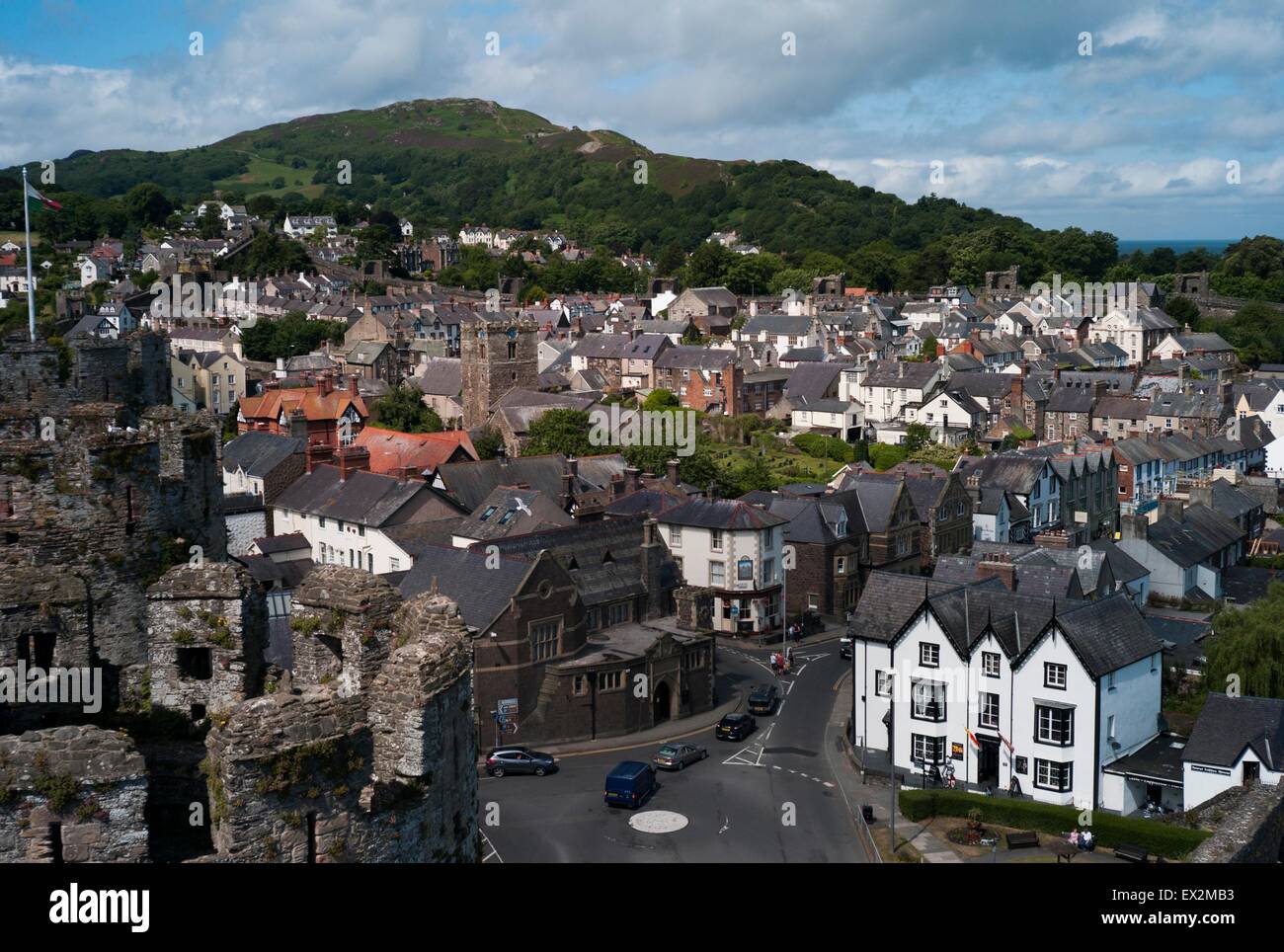 View from Conway castle of the town of Conway Stock Photo - Alamy