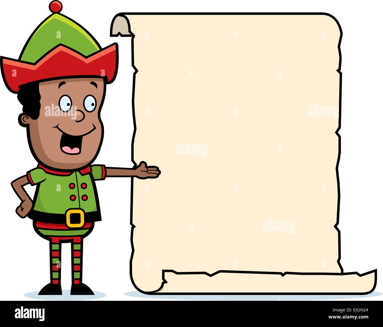 A happy cartoon Christmas elf with a list Stock Vector Image & Art - Alamy