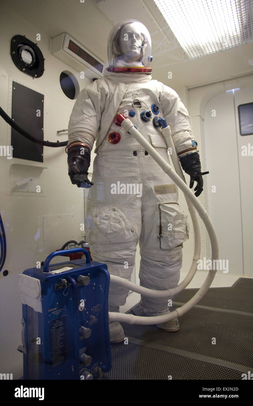 A NASA space suit on display at the Davidson Center for Space ...