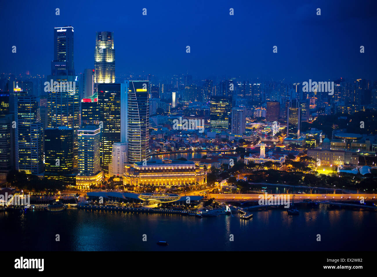 Night view of Singapore city center. Skyline of central districts ...