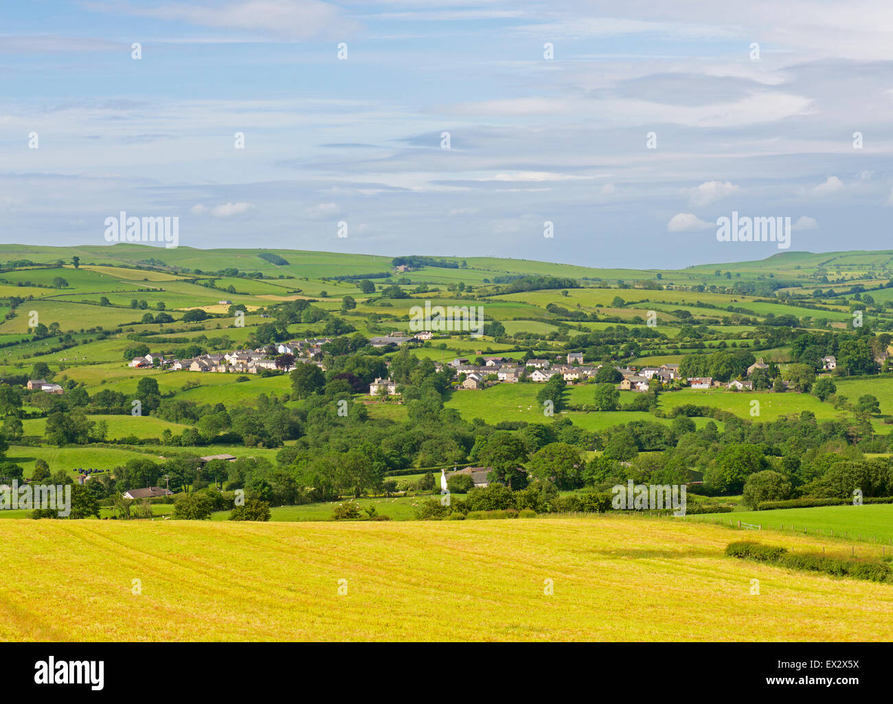 Landscape, looking towards the village of Ireby, Cumbria, England UK ...