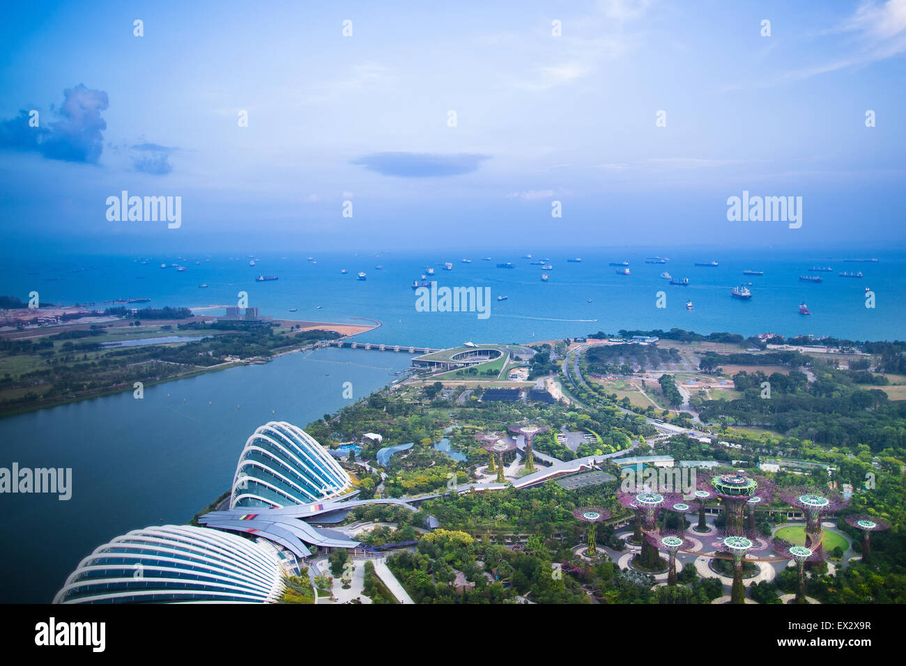 Night view of Singapore city center. Skyline of central districts ...