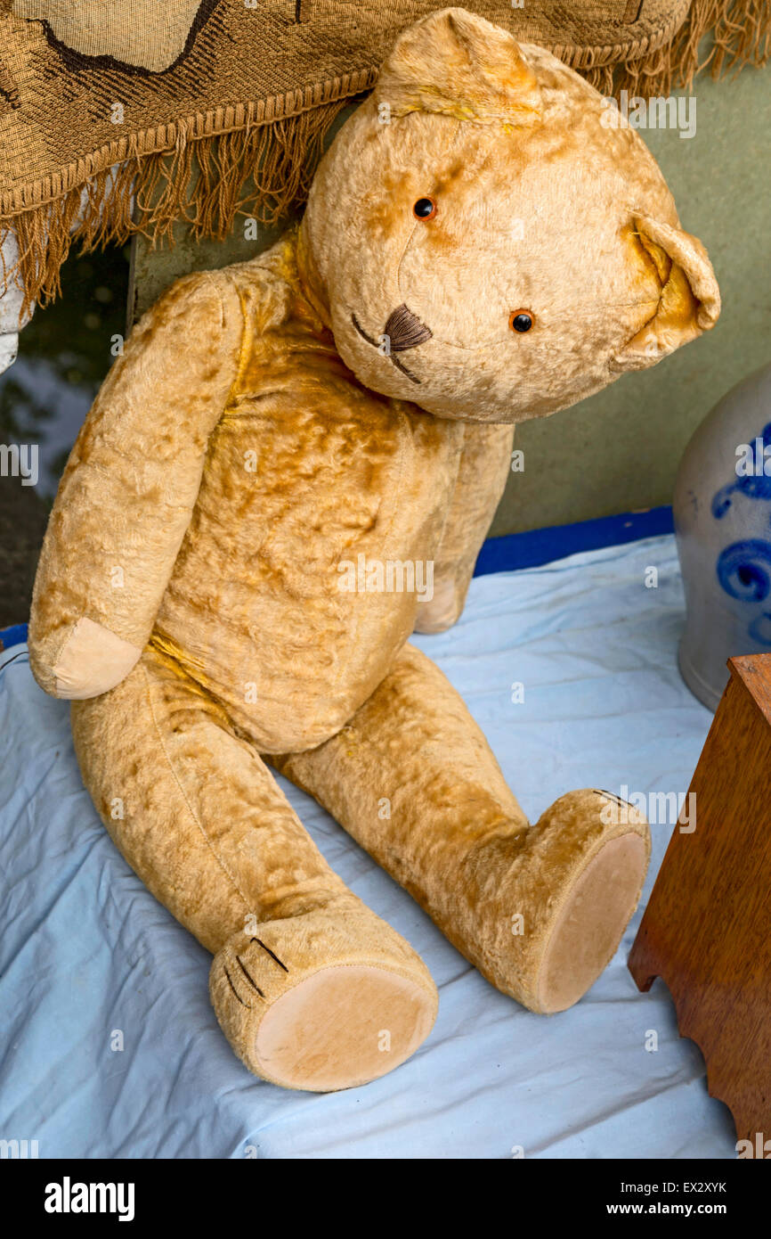 Worn Teddy bear for sale at a bric-a-brac street market along the ...