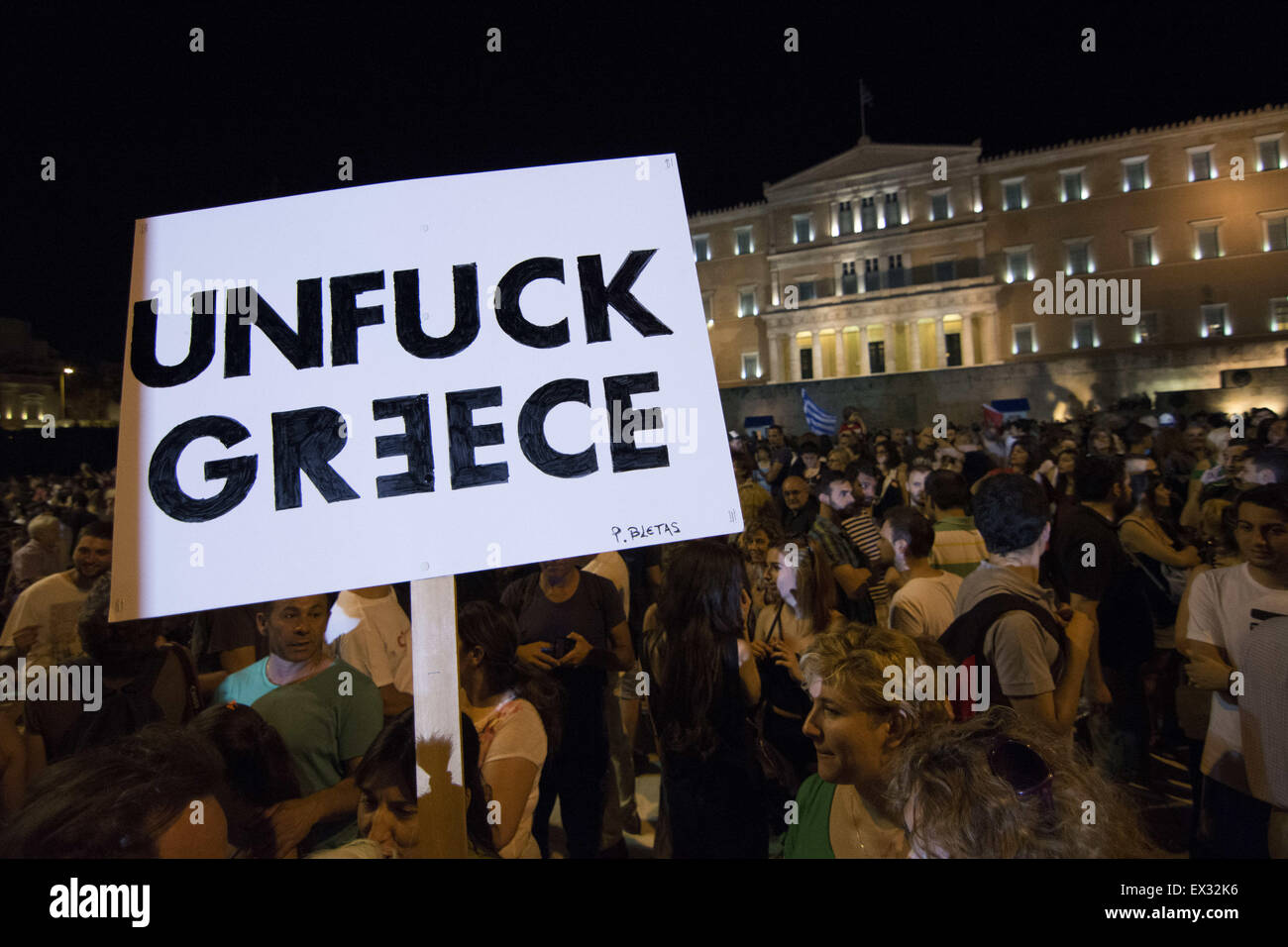 Athens, Greece. 5th July, 2015. People shout slogans and celebrate as ...