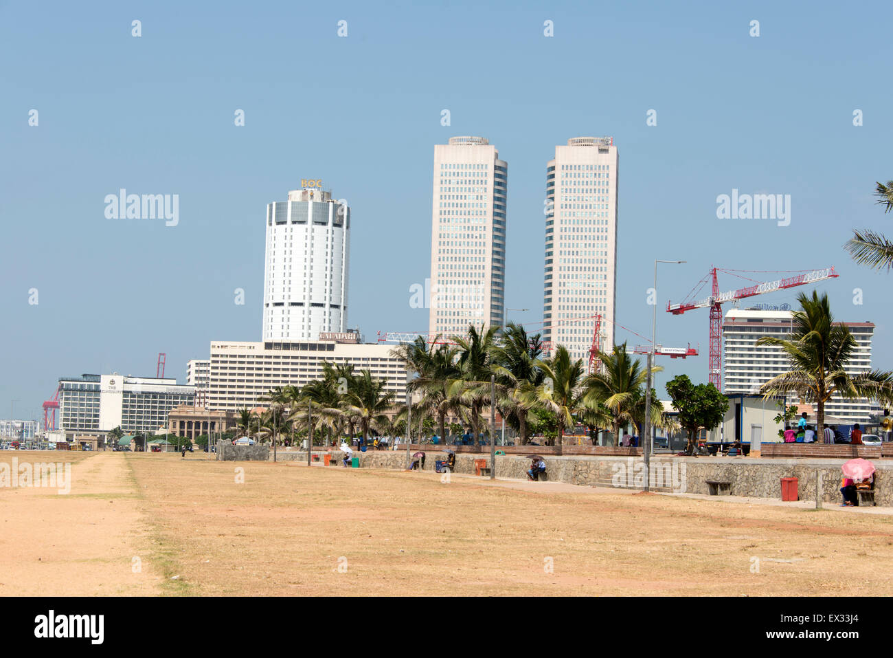 Galle Face Beach in Colombo, Sri Lanka. The high raised buildings are ...