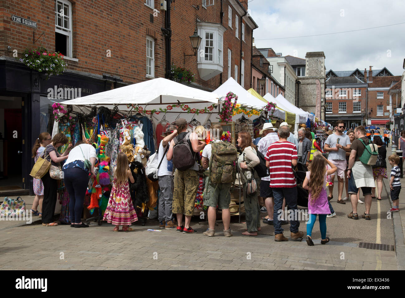 Market traders on The Square Winchester UK during the annual Hat Fair ...