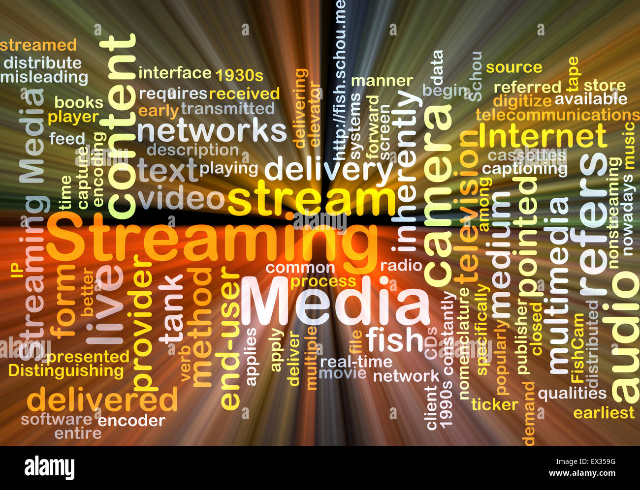 Background concept wordcloud illustration of streaming media glowing ...
