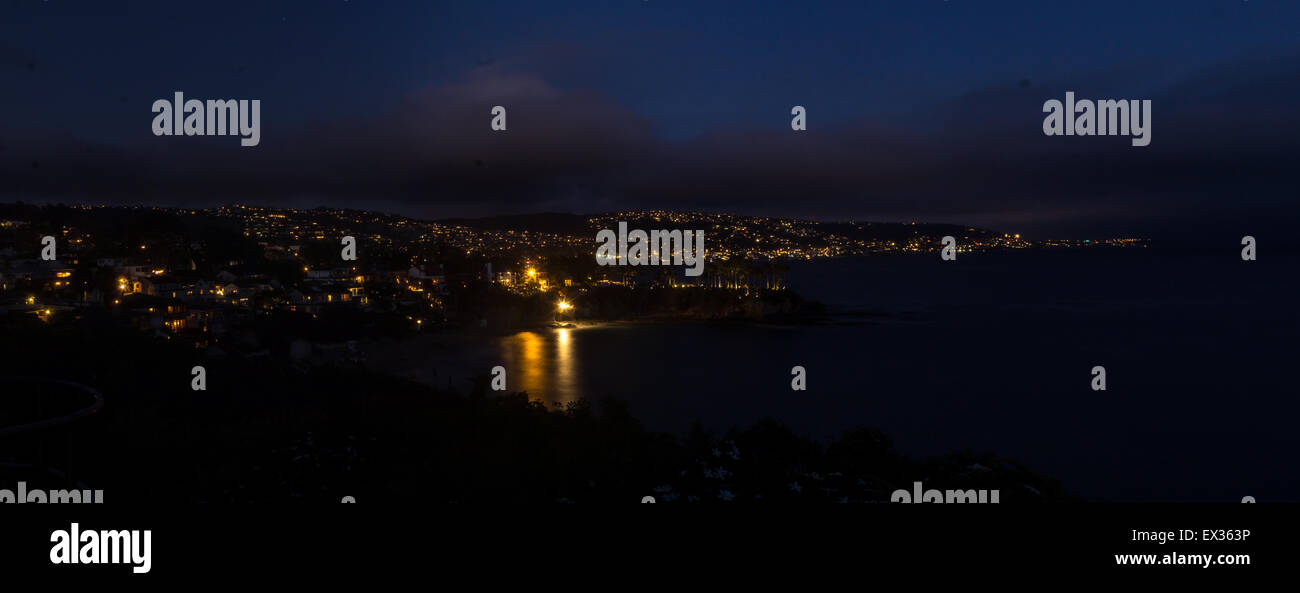 Panoramic City Lights night scene of Laguna Beach California on the 4th ...