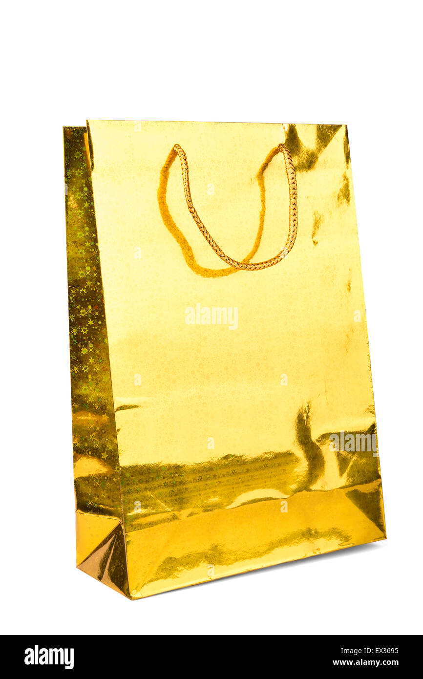 gold Shopping bags on white background Stock Photo - Alamy