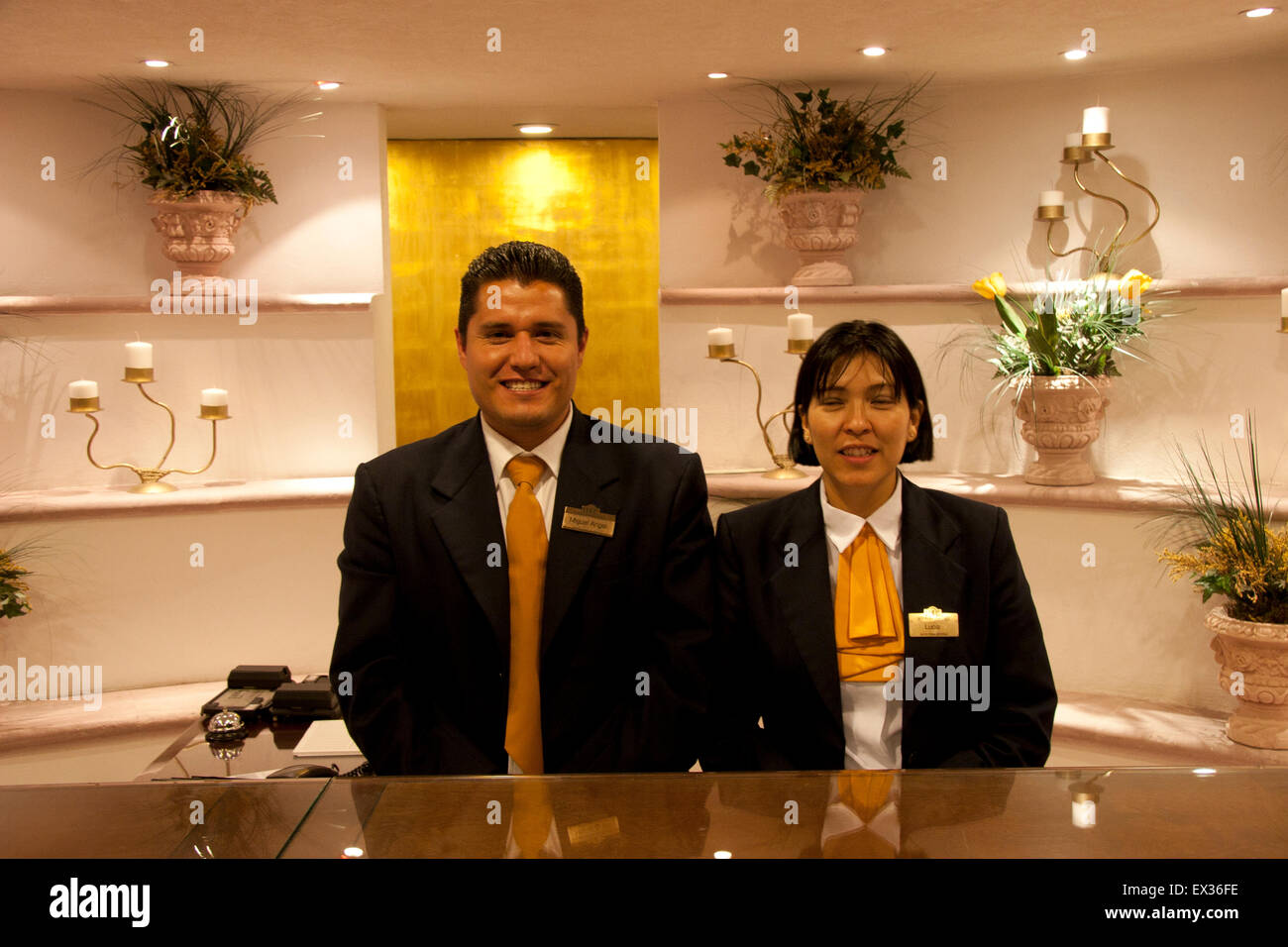 Front desk personnel at the five-star Hotel Emporio in Zacatecas ...