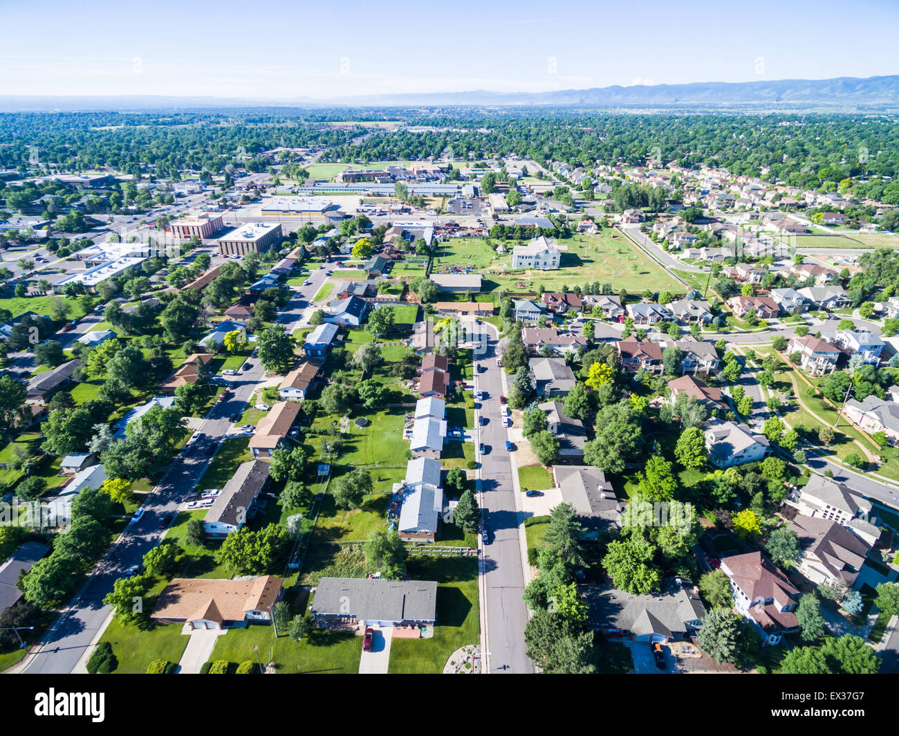 Aerial view of residential neighborhood in Lakewood, Colorado Stock ...