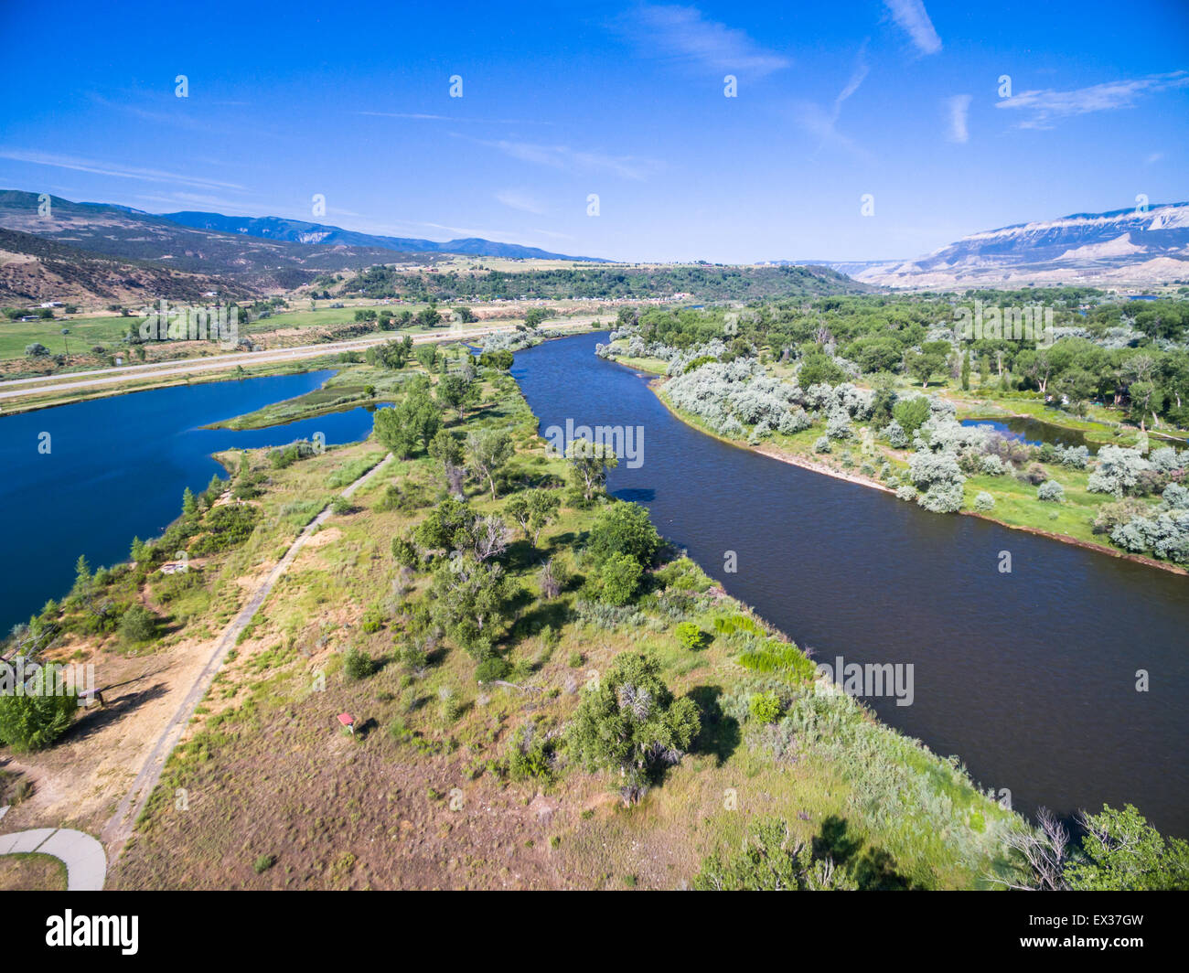 Aerial view of rest area near Colorado River at Rifle, Colorado Stock ...