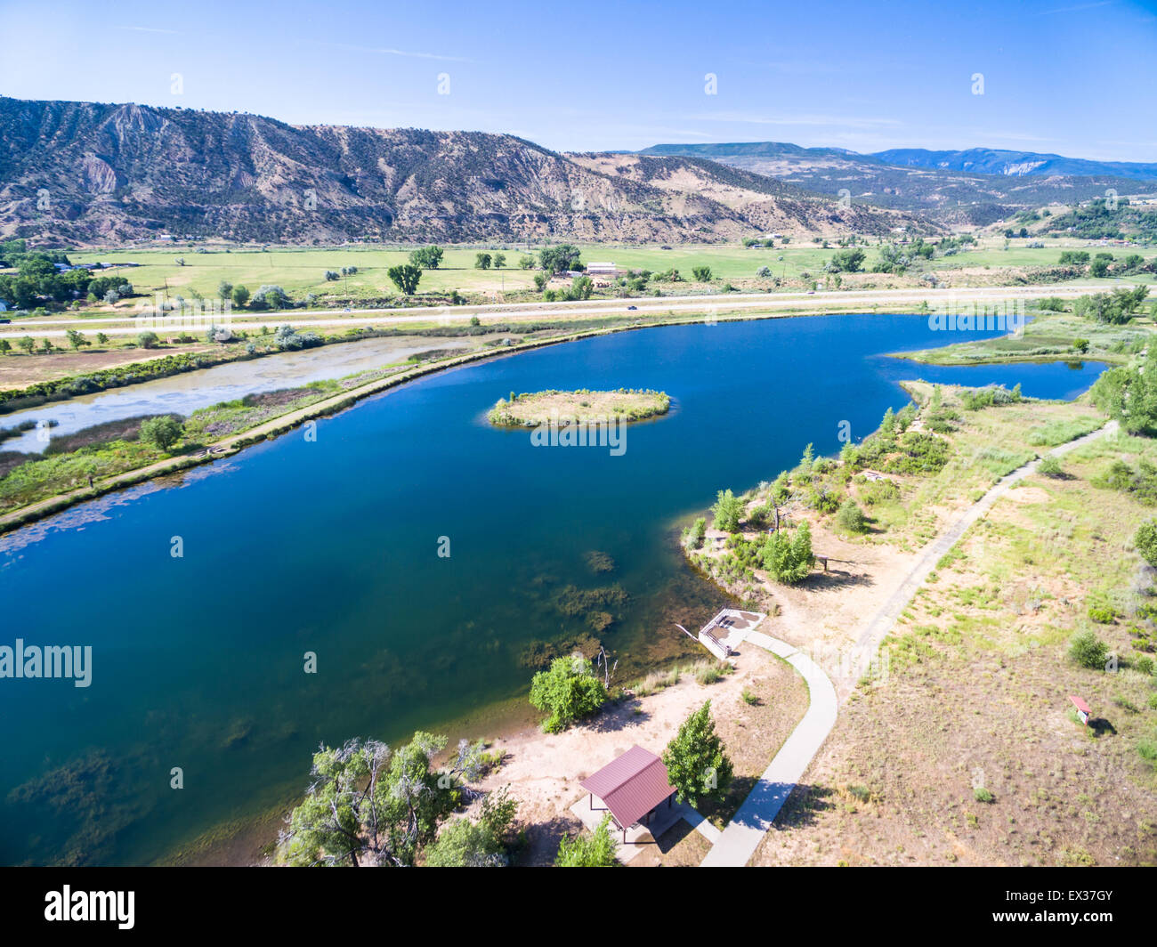 Aerial view of rest area near Colorado River at Rifle, Colorado Stock ...