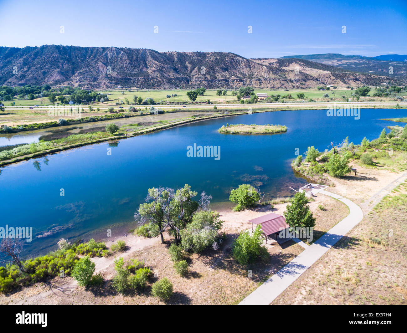 Aerial view of rest area near Colorado River at Rifle, Colorado Stock ...