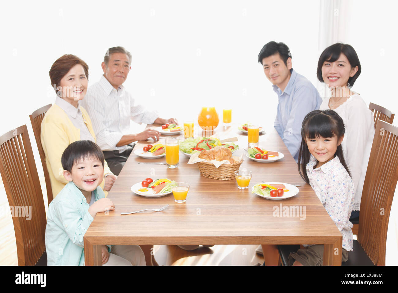Three-generation Japanese family together in the kitchen Stock Photo ...