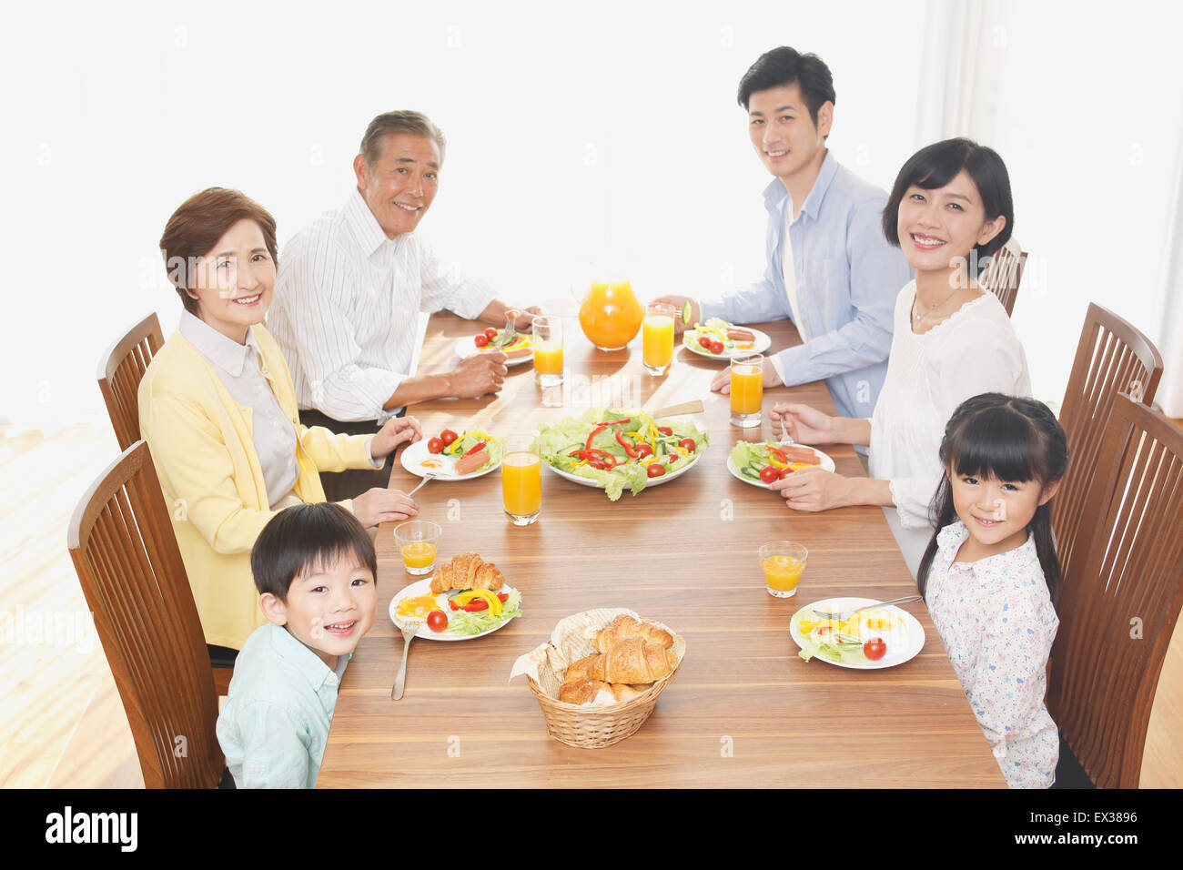 Three-generation Japanese family together in the kitchen Stock Photo ...
