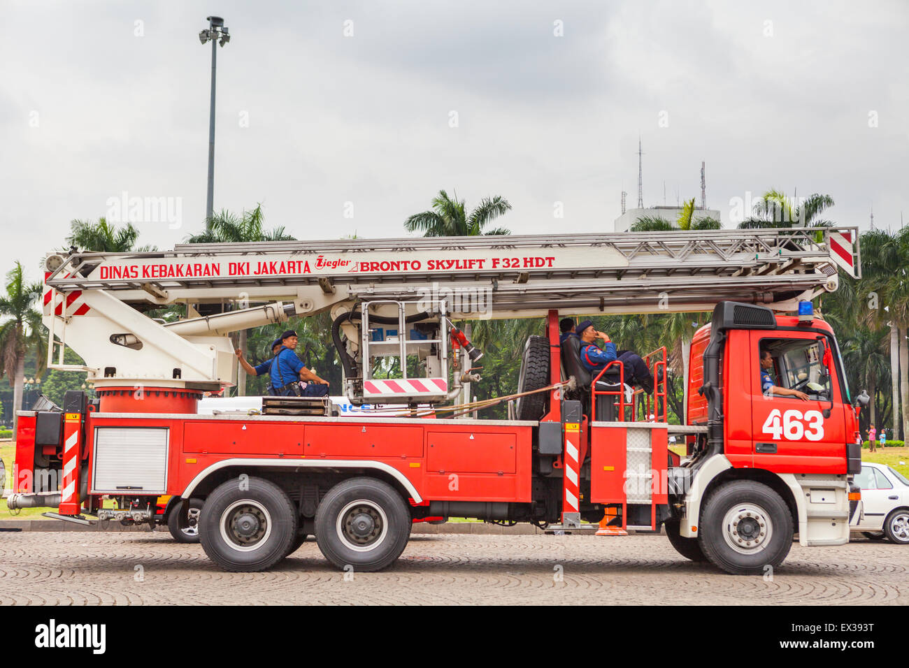 A bronto skylift firetruck is photographed as it is displayed during a ...