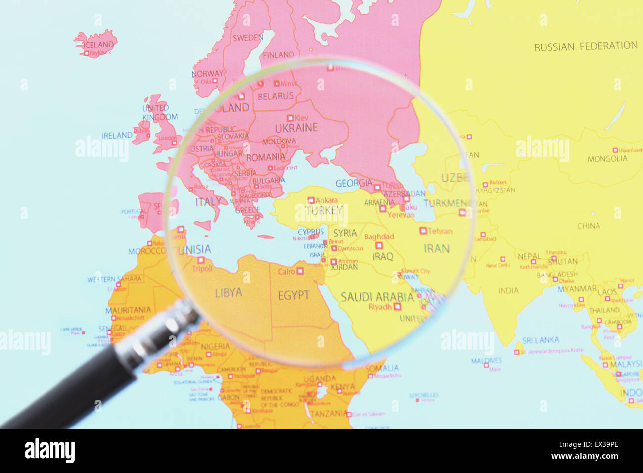 World map and magnifying glass Stock Photo - Alamy
