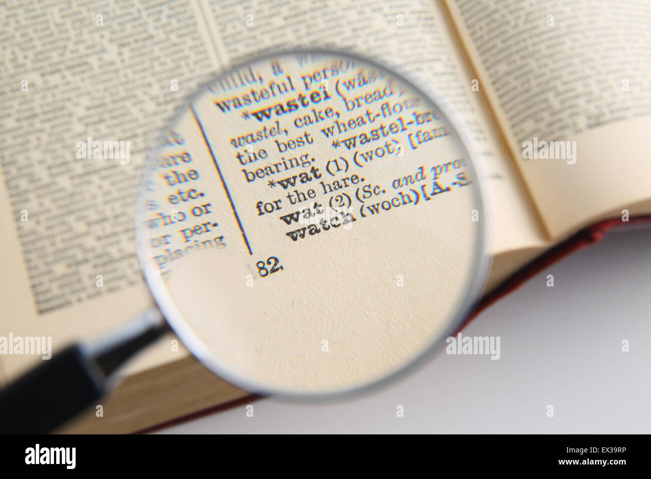 Dictionary and magnifying glass Stock Photo - Alamy