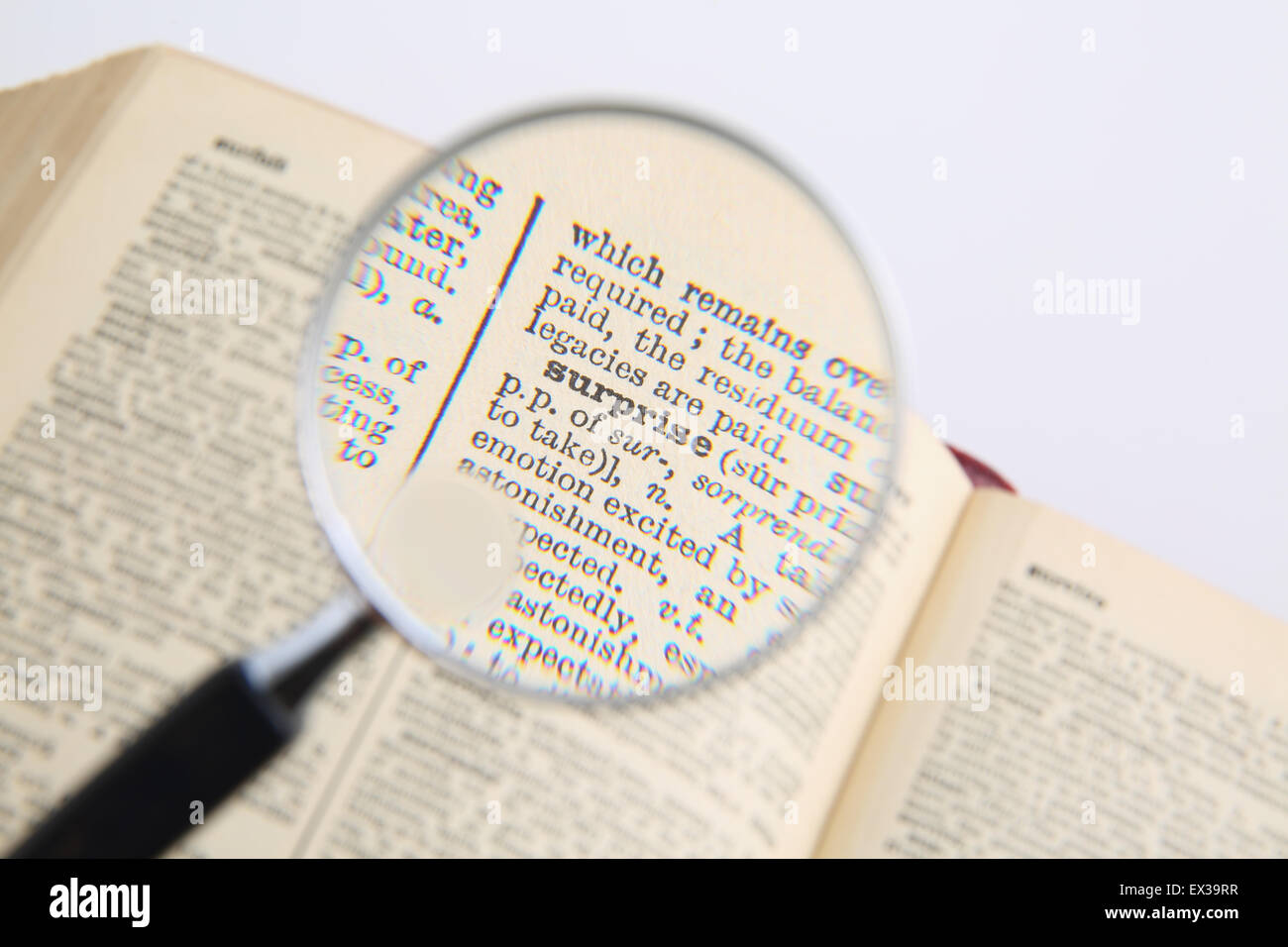 Dictionary and magnifying glass Stock Photo - Alamy
