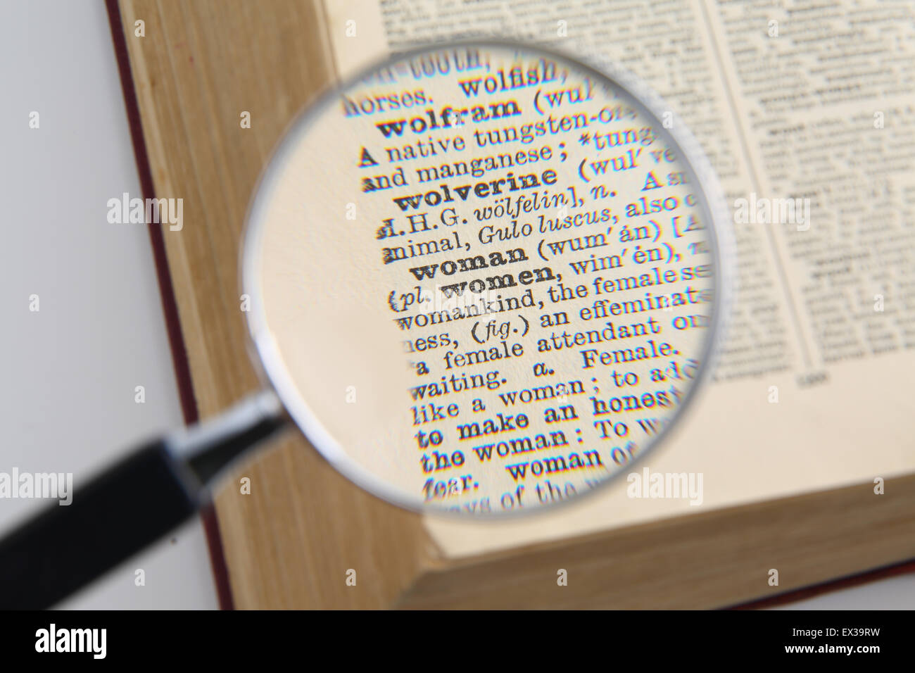 Dictionary and magnifying glass Stock Photo - Alamy
