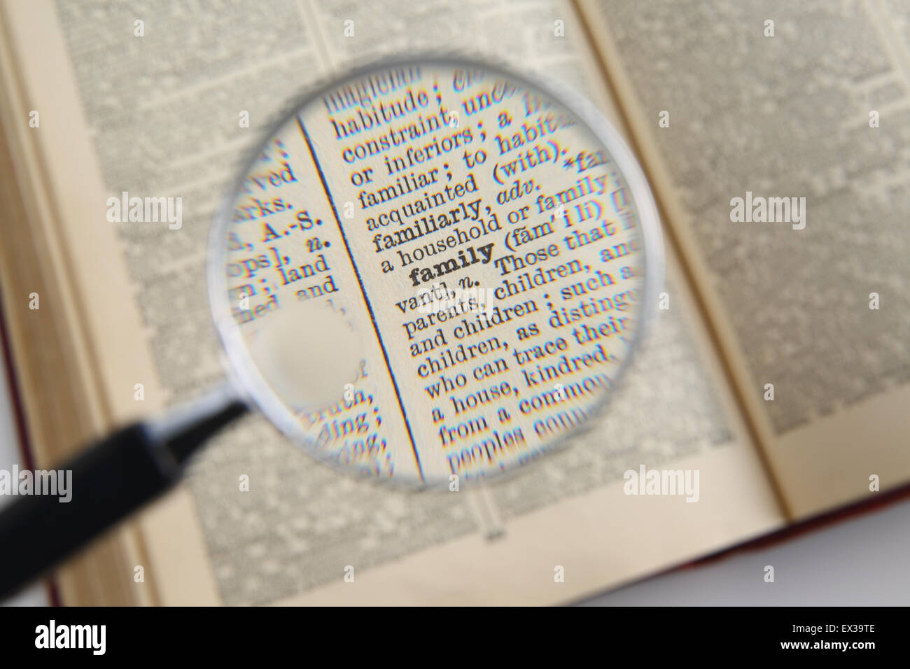 Dictionary and magnifying glass Stock Photo - Alamy