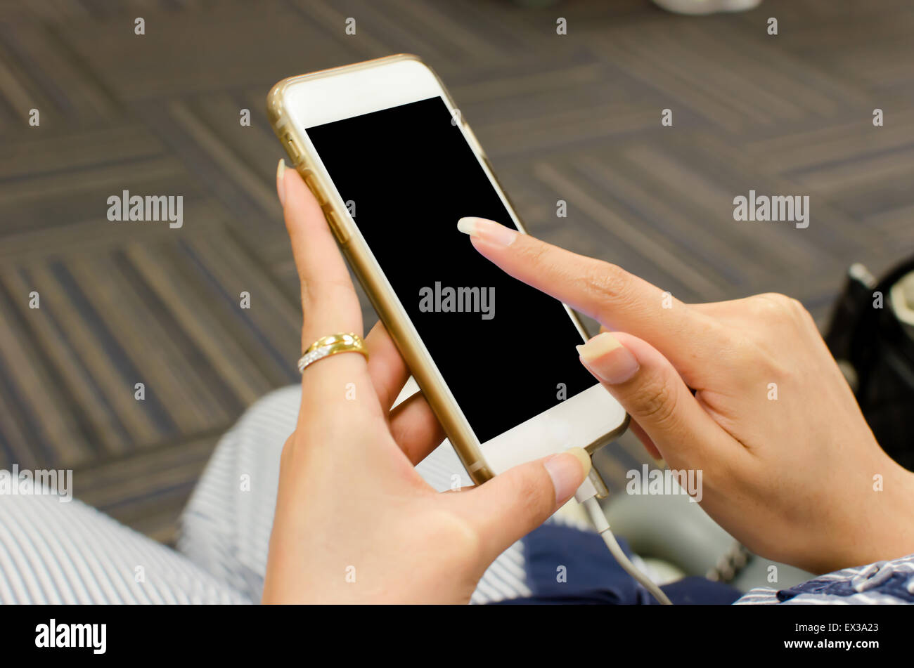 Girl hand touching screen on modern mobile smart phone Stock Photo - Alamy