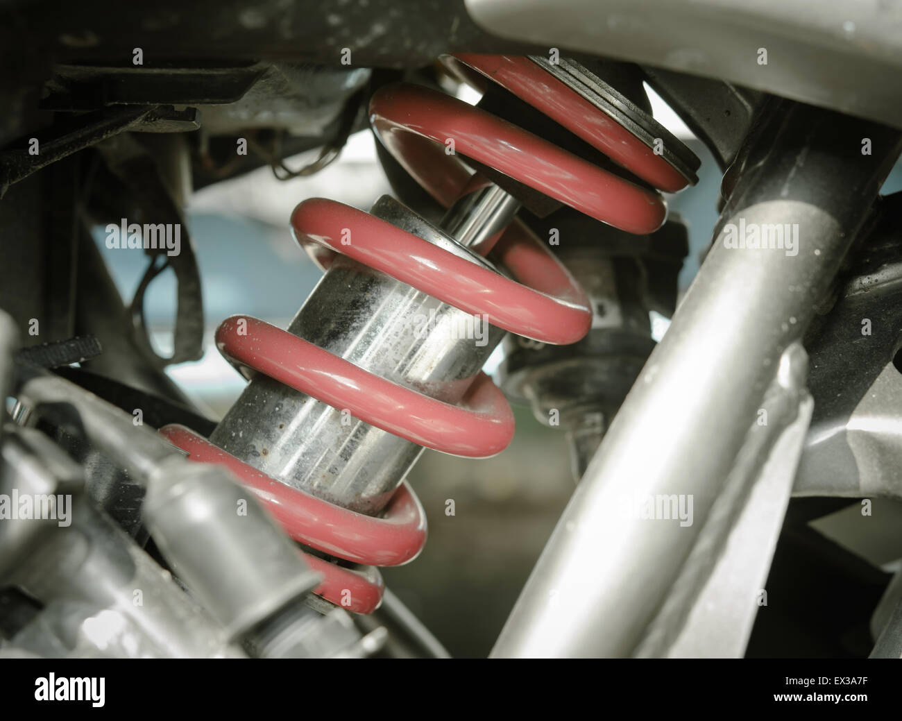 Motorcycle shock absorber. Selective focus on suspension Stock Photo ...