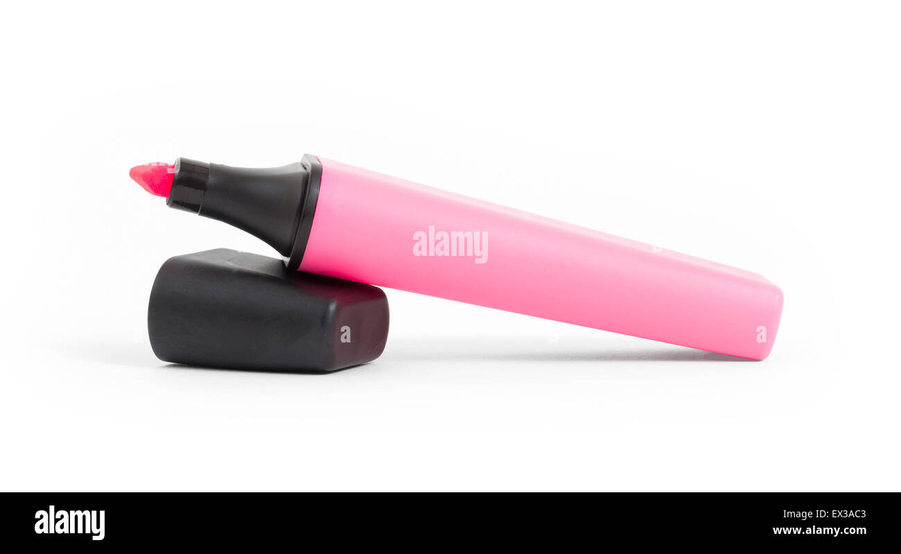 Pink highlighter isolated over a white background Stock Photo - Alamy