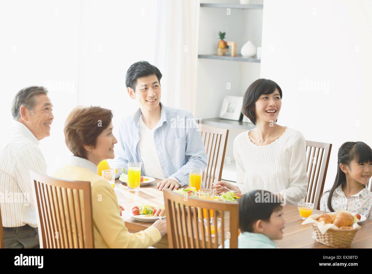 Three-generation Japanese family together in the kitchen Stock Photo ...