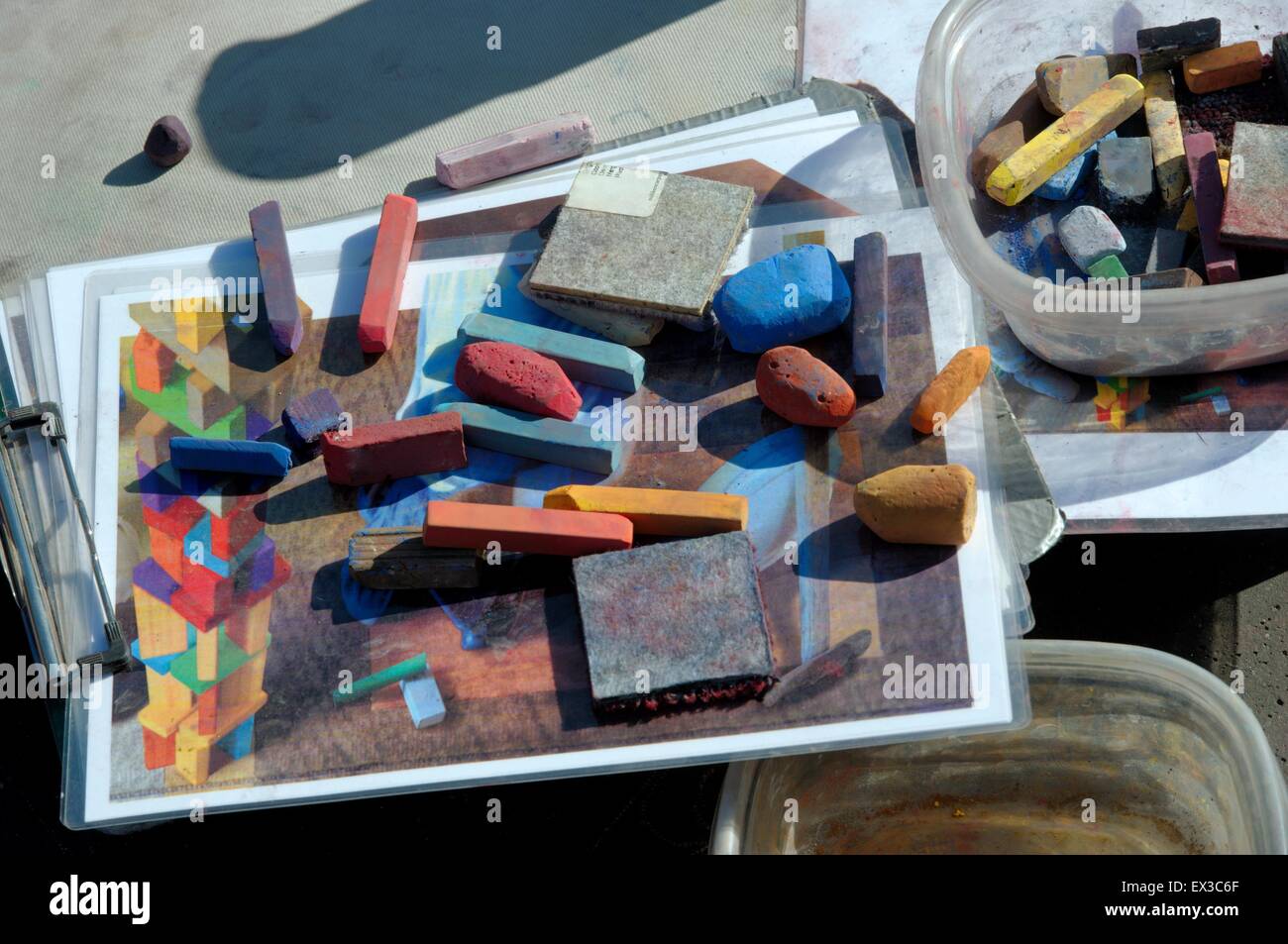 Used chalks on top of an artwork sample to be copied at the annual ...