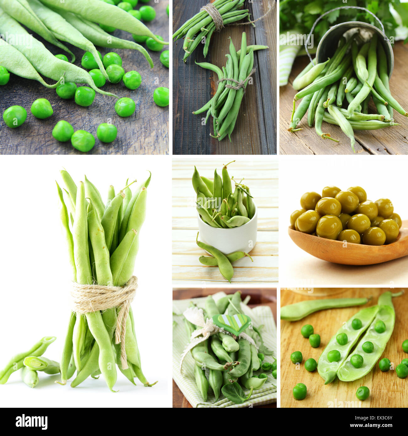 collage of natural organic green beans (peas Stock Photo - Alamy
