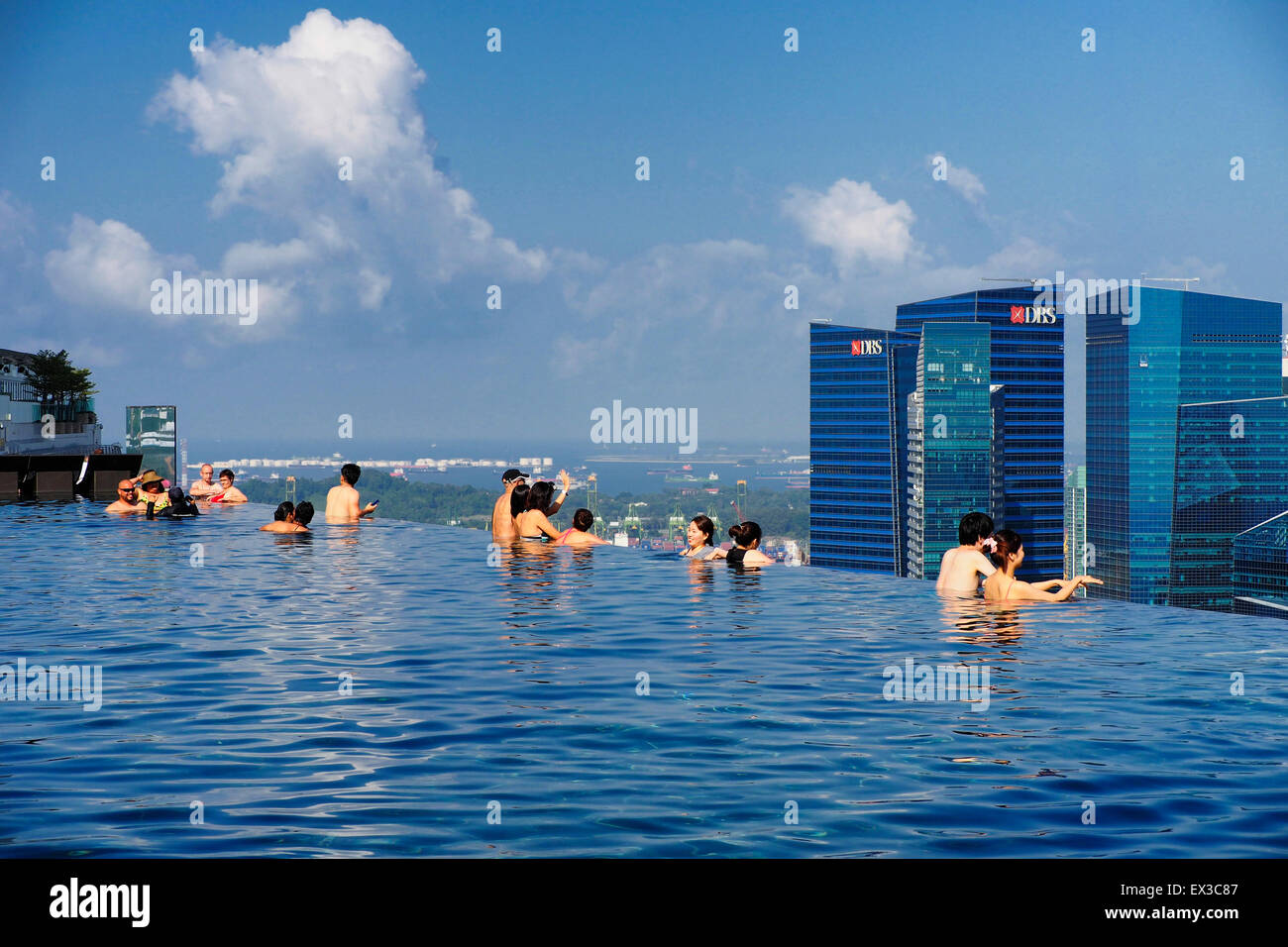 Chilling at the MBS Infinity pool and enjoying the city skyline Stock ...