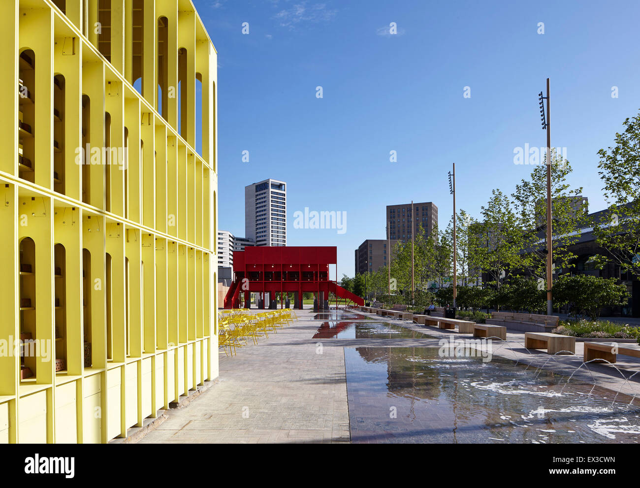 View looking back towards the 'Big Red ' pavilion across Cubitt Square ...