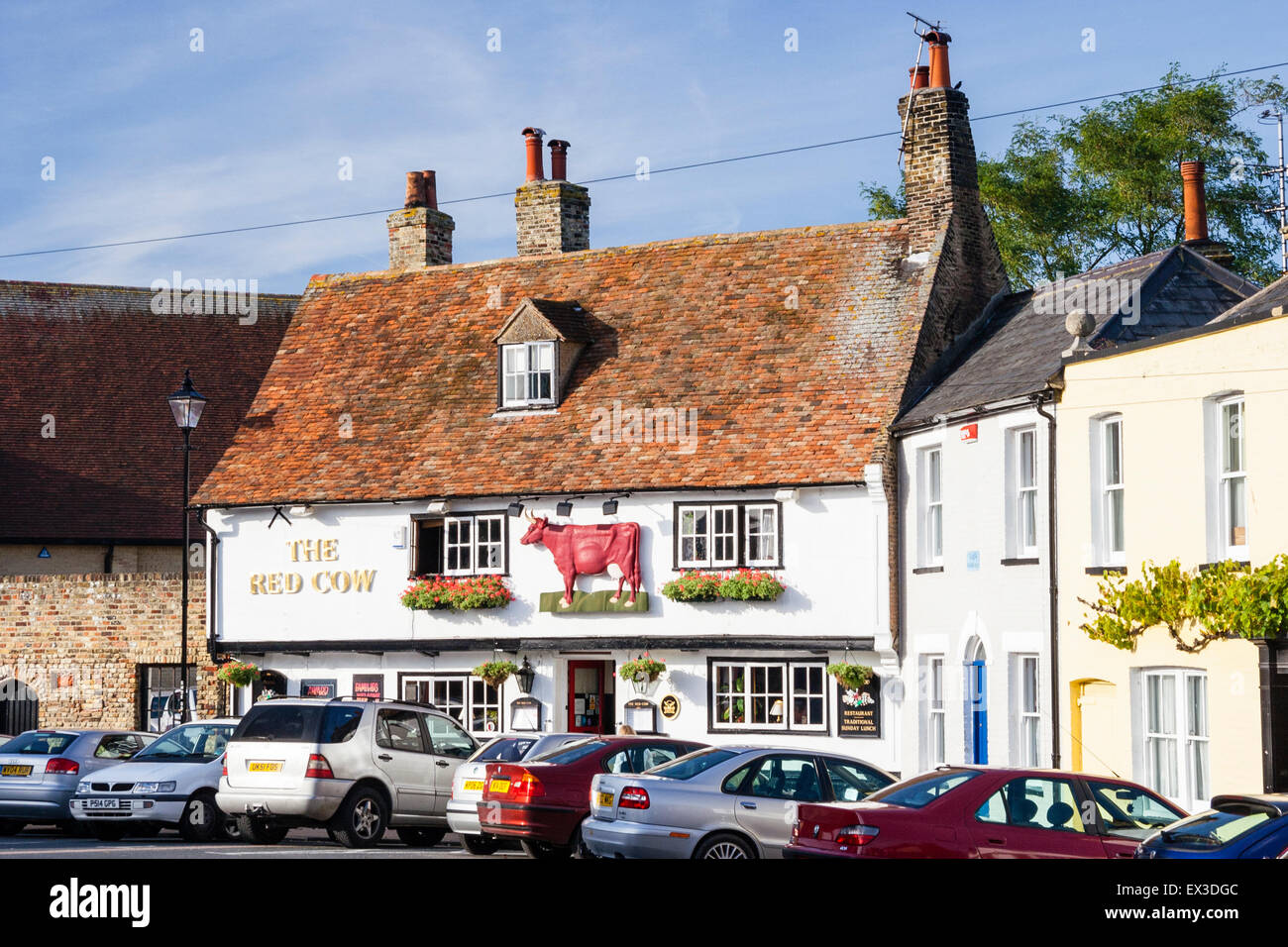 Sandwich in England. View along street to the Red Cow pub, a early 18th ...